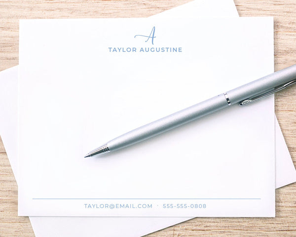 Personalized Notecard Set - Initial, Name, Contact Information Design ...